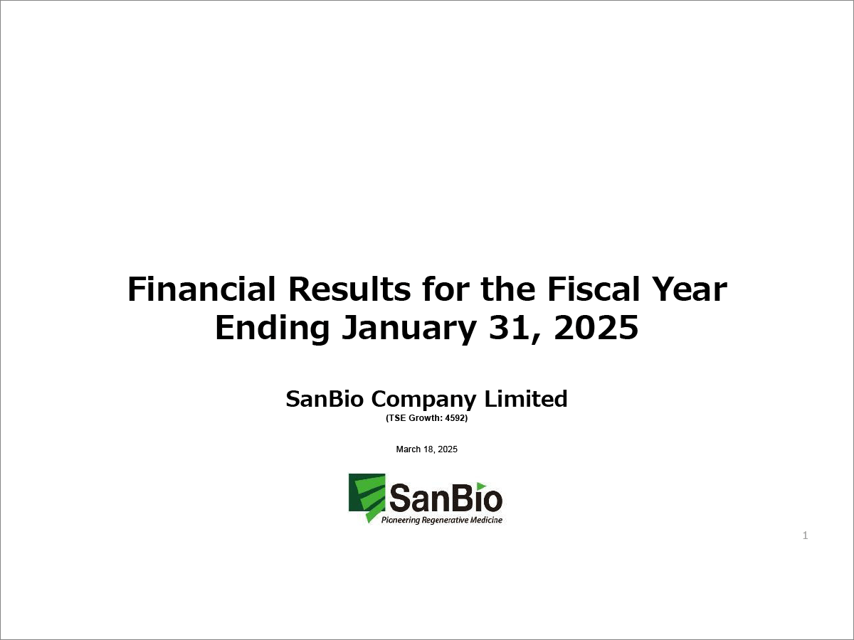 SanBio Company Limited Financial Results for the Fiscal Year Ended ...