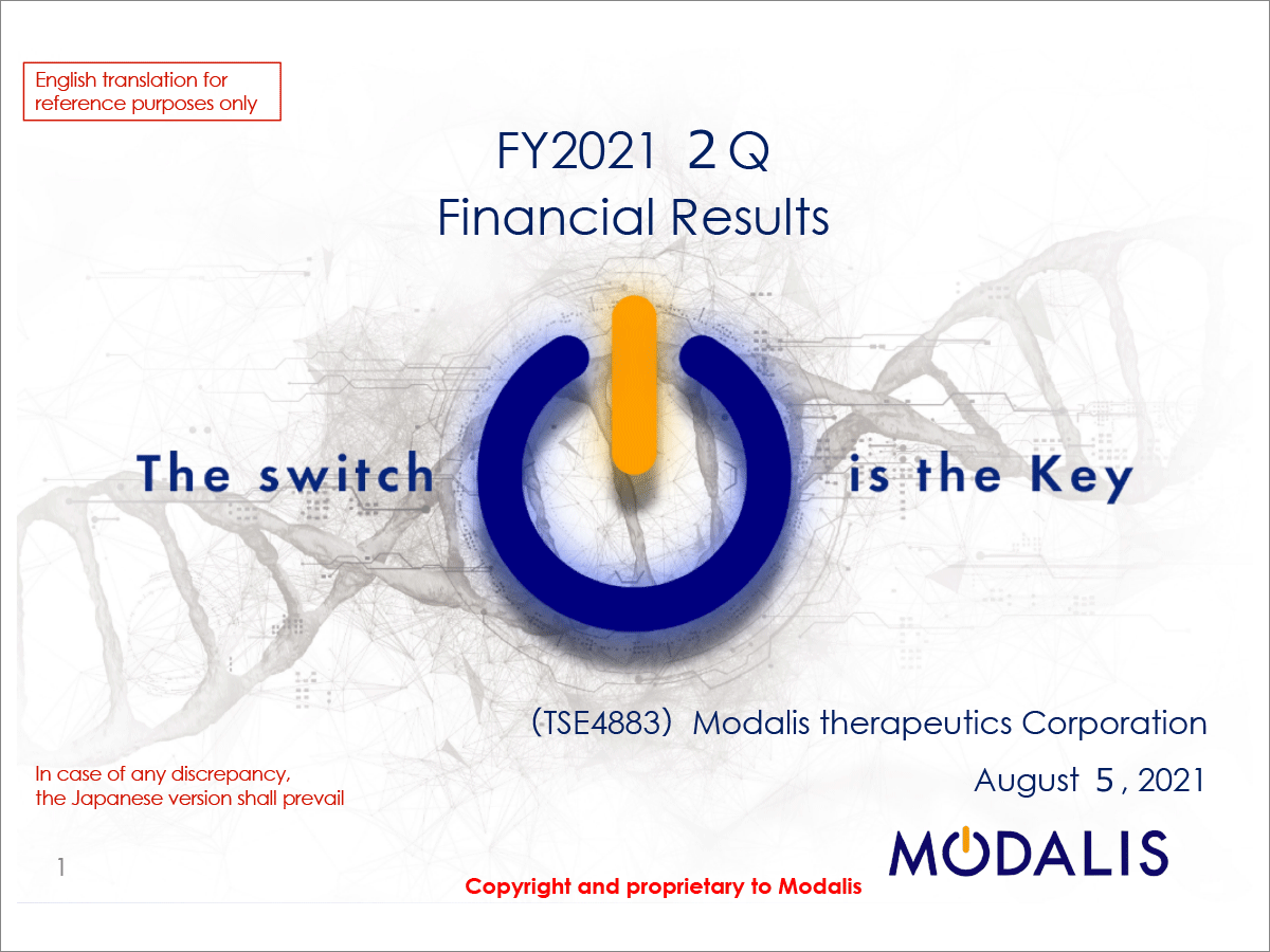 Modalis Therapeutics Corporation FY2021 2Q Financial Results