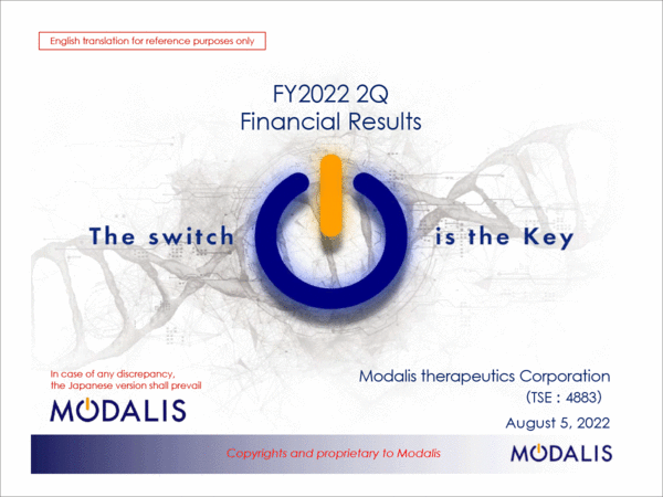 Modalis Therapeutics Corporation FY2022 2Q Financial Results